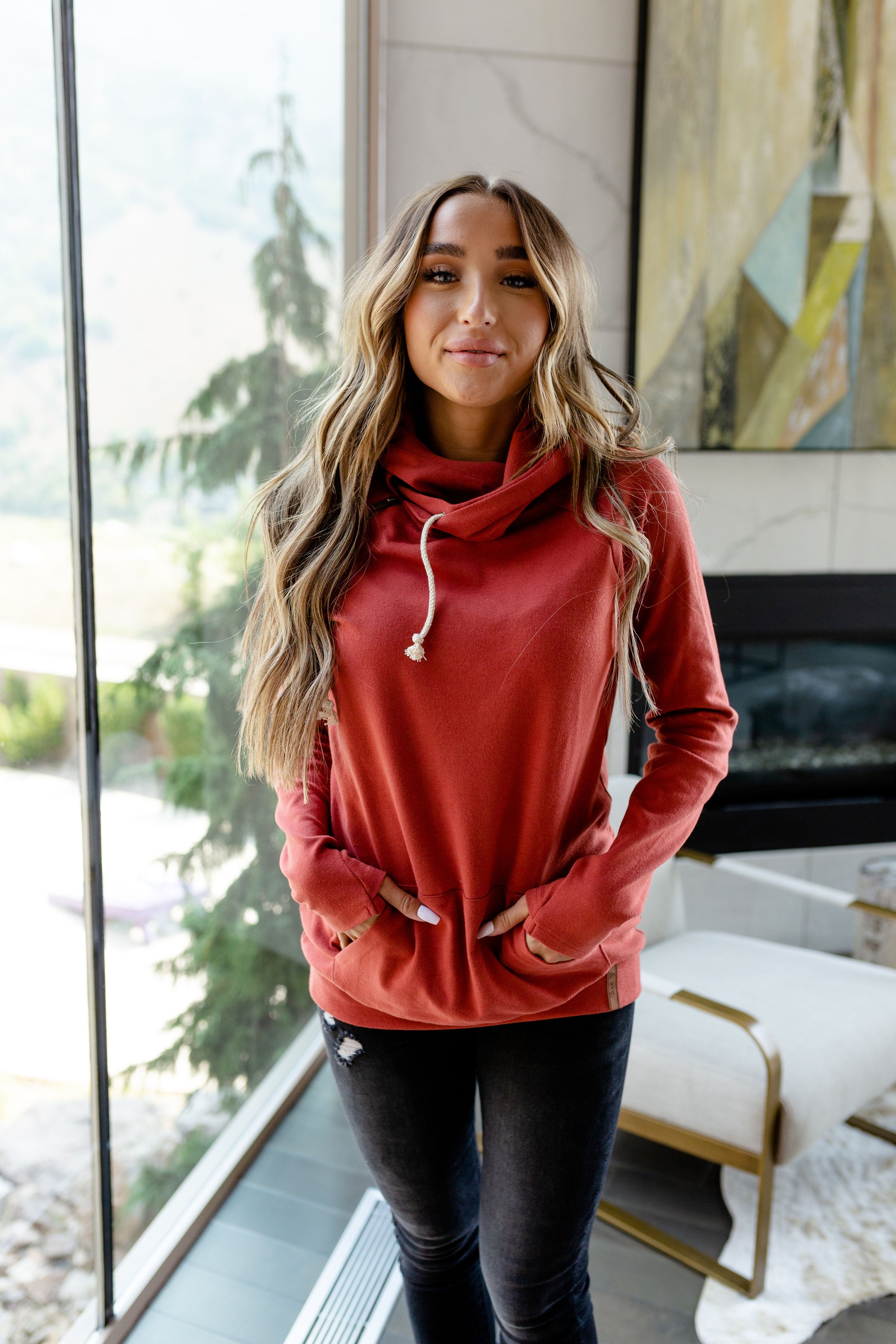 Ampersand Avenue Basic DoubleHood™ Sweatshirt - Ruby